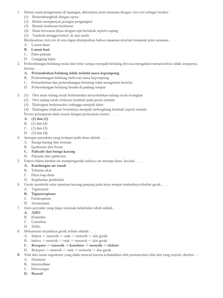 Kumpulan Soal Biologi Dan Kunci | PDF