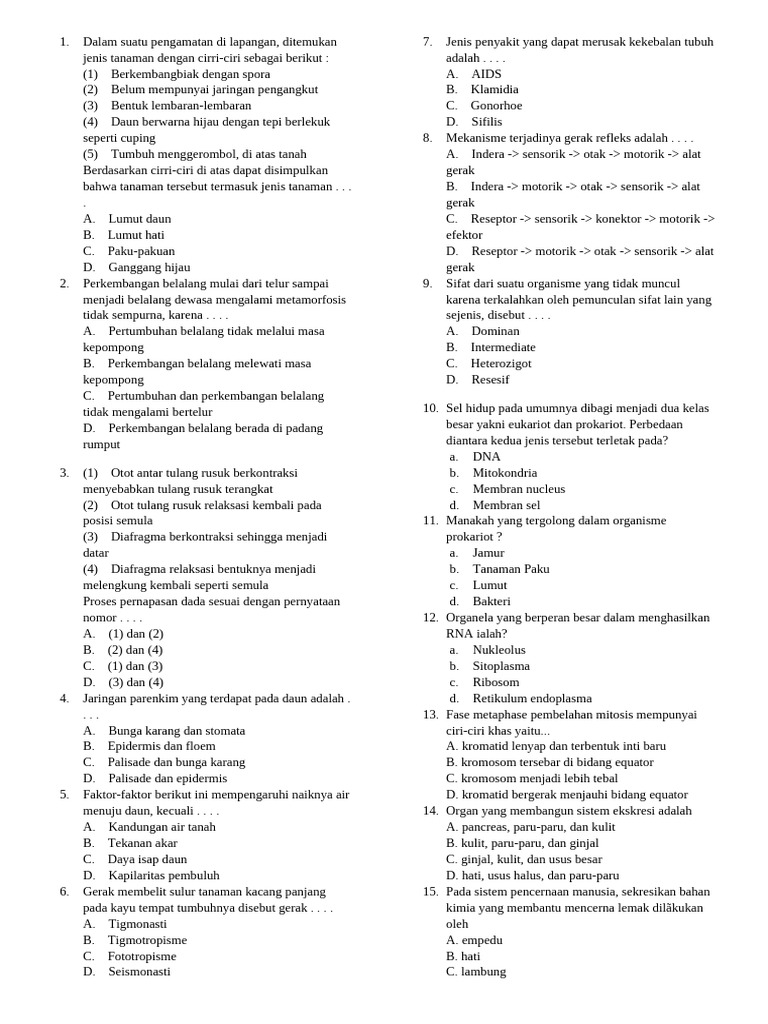 Kumpulan Soal Biologi SMP | PDF