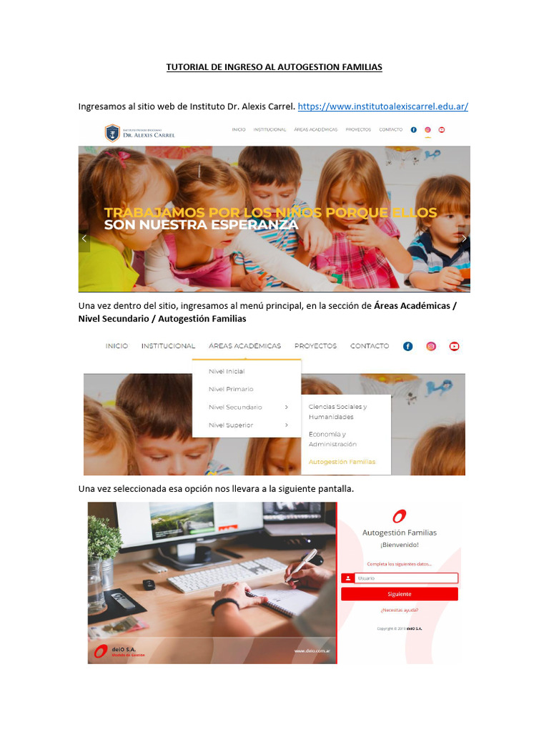 Tutorial de Ingreso Al Autogestión Familias | PDF