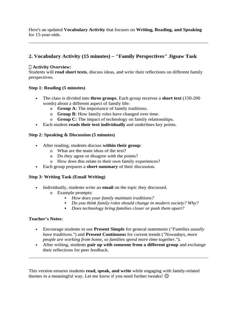 Form 3 Lesson Plan Week 3 | PDF | Family