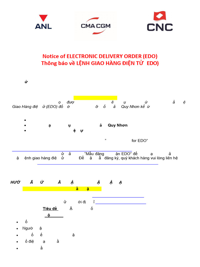 CCV NOTICE-ELECTRONIC DELIVERY ORDER-QUY NHON_0 | PDF