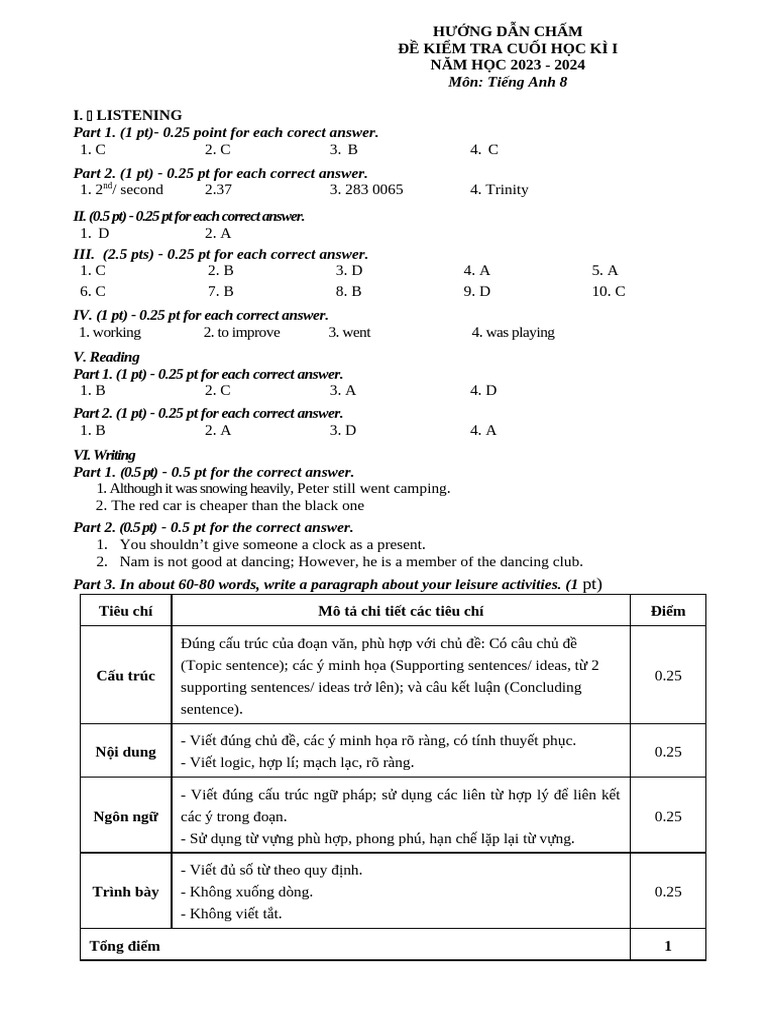 HDC Anh 8 - HK1 | PDF
