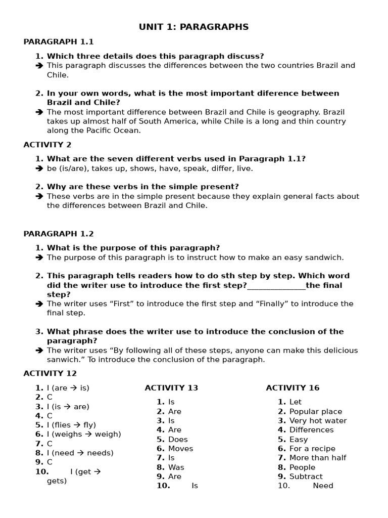 Bài Tập Writing Unit 1, 2 | PDF