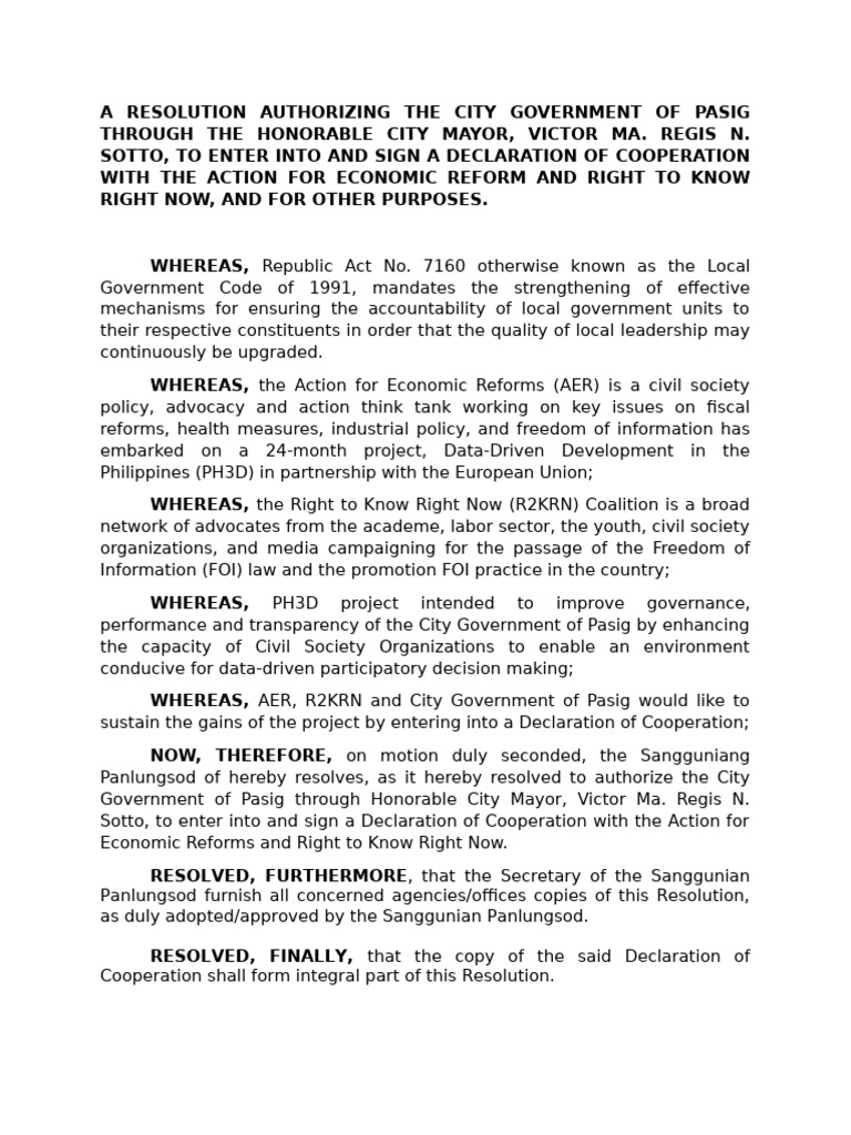 Reso - Aer Declaration of Cooperation | PDF