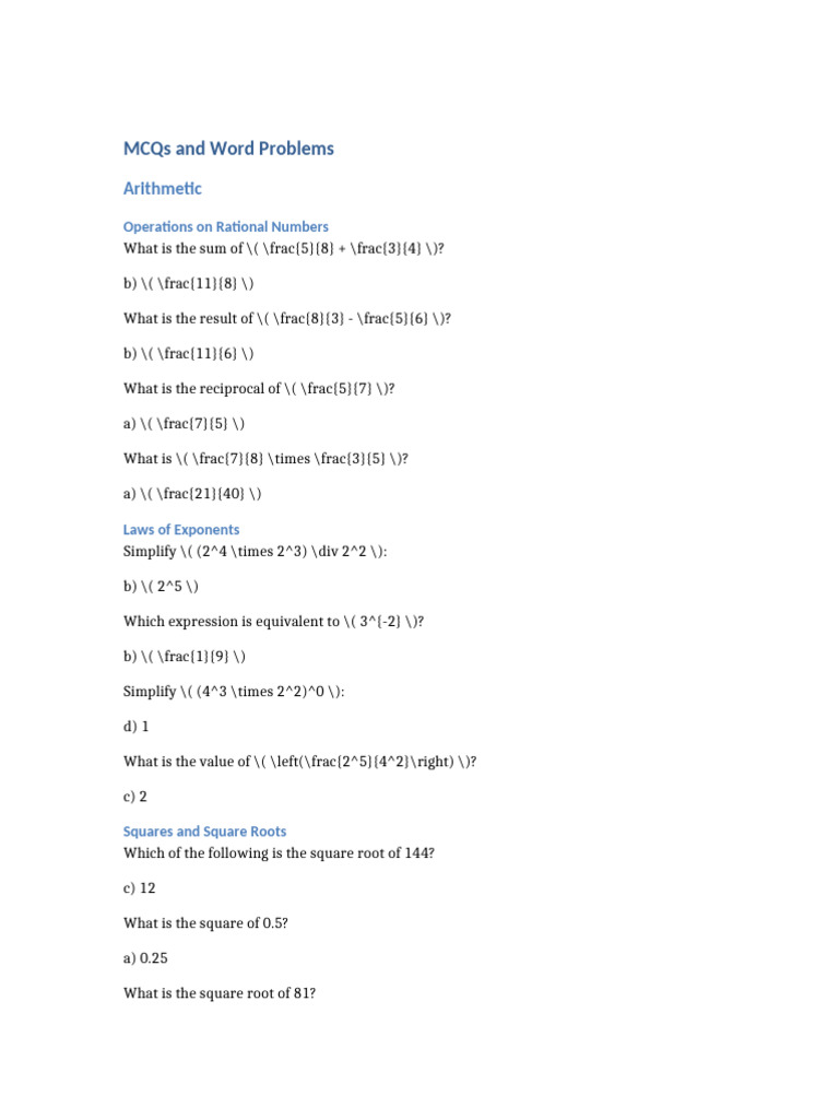 MCQs_and_Word_Problems | PDF