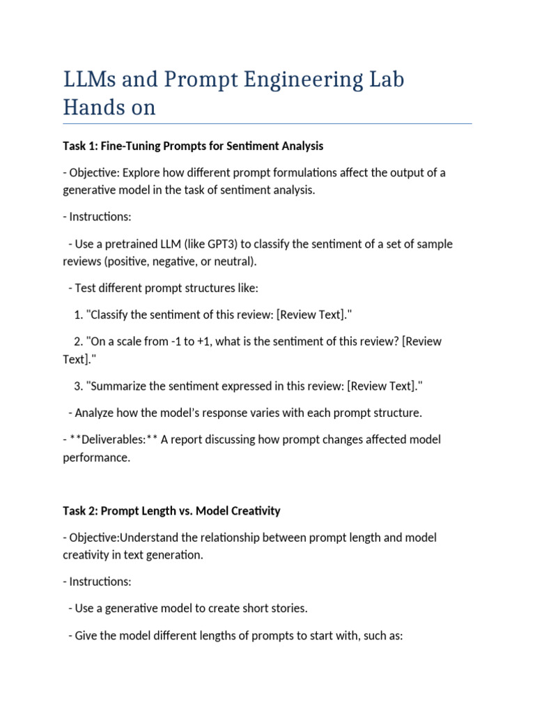 LLMs and Prompt Engineering Lab Hands On | PDF | Learning | Cognitive ...