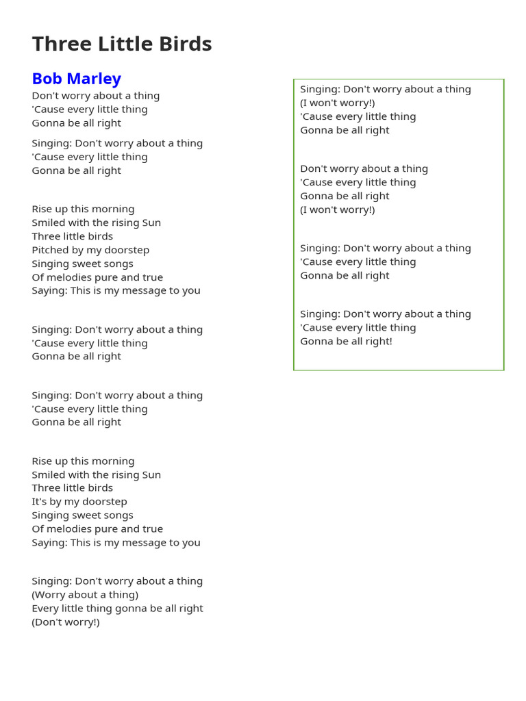 Three Little Birds Lyrics and Chords | PDF