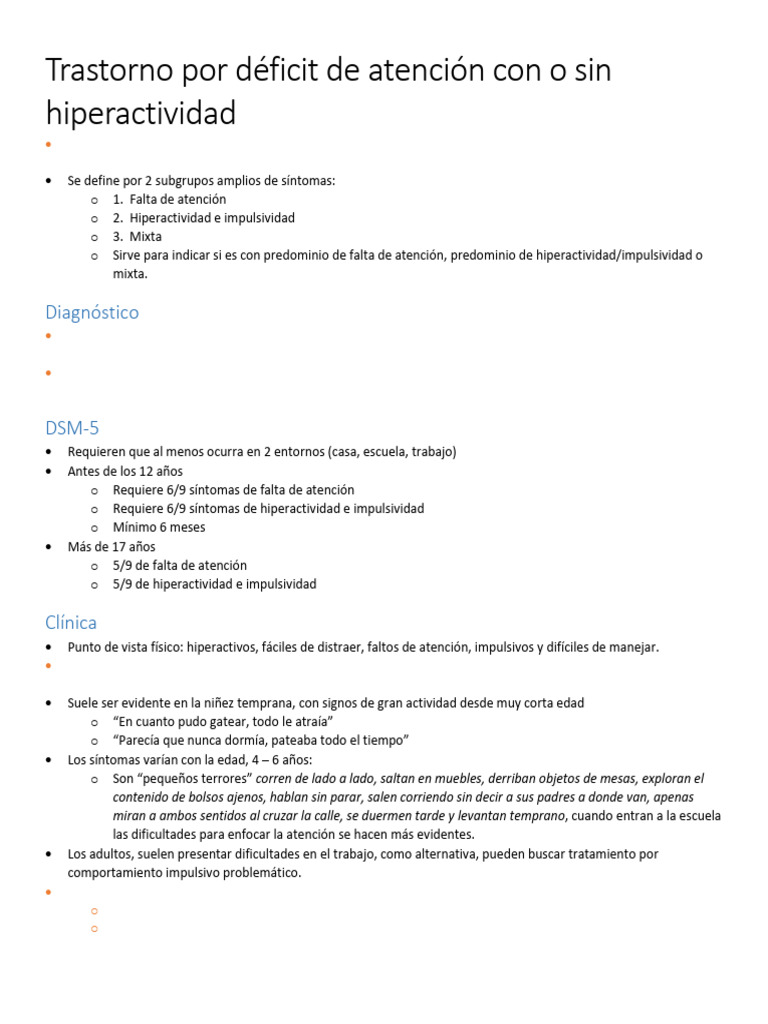 Trastorno Por Déficit de Atención Con o Sin Hiperactividad | PDF | Desorden hiperactivo y ...