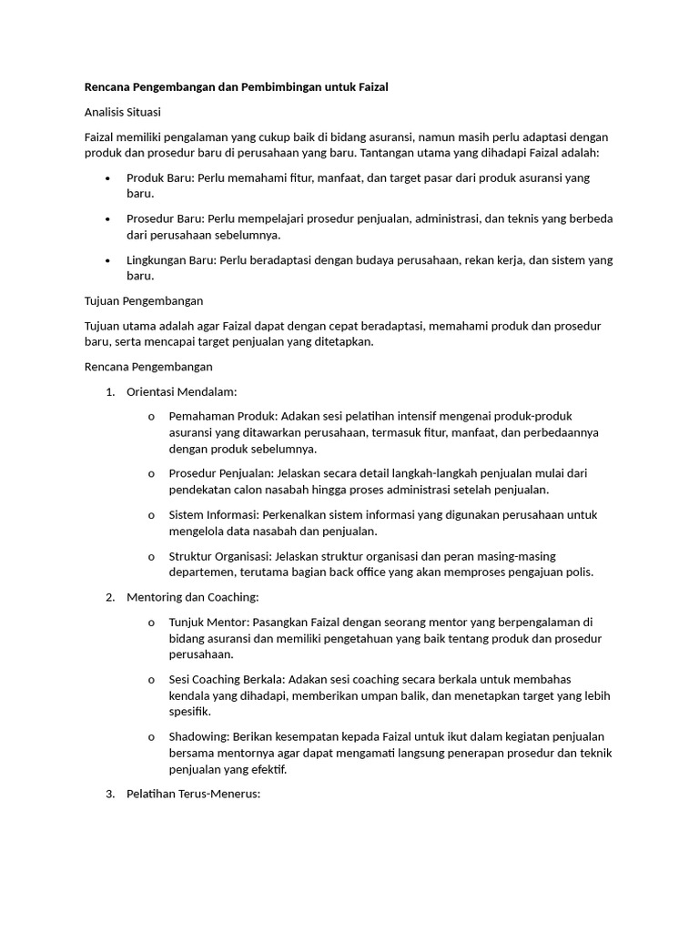 Rencana Pengembangan dan Pembimbingan untuk Faizal | PDF