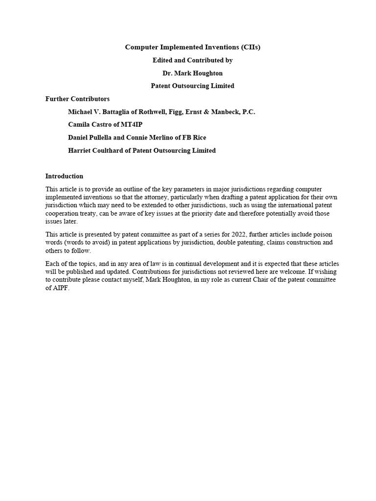 AIPF IP Law Bugle Computer Implemented Inventions Battaglia Feb 2022 | PDF | Patent Claim ...
