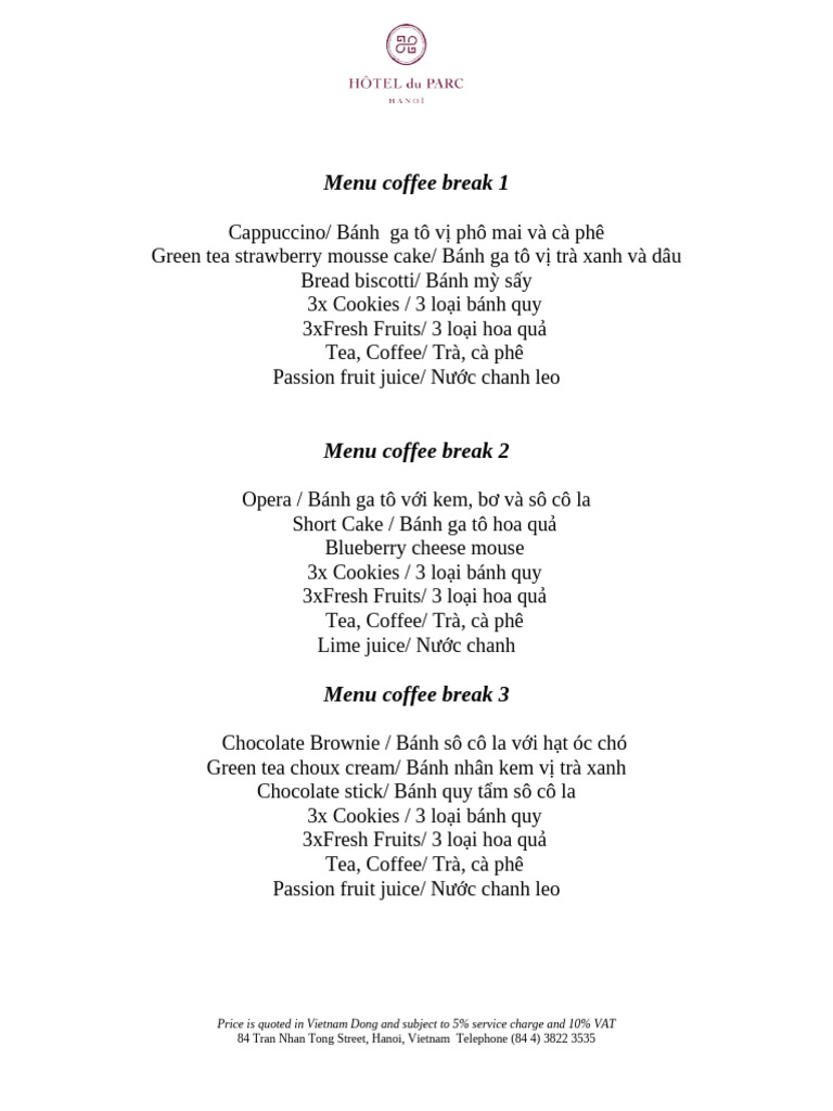 Coffee Break Set Menus 2020 E-VN | PDF