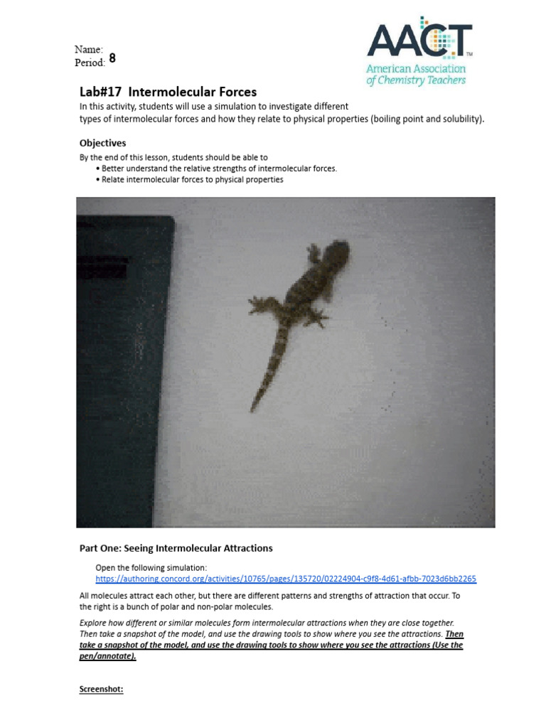 Intermolecular Forces Lab Activity | PDF | Intermolecular Force ...