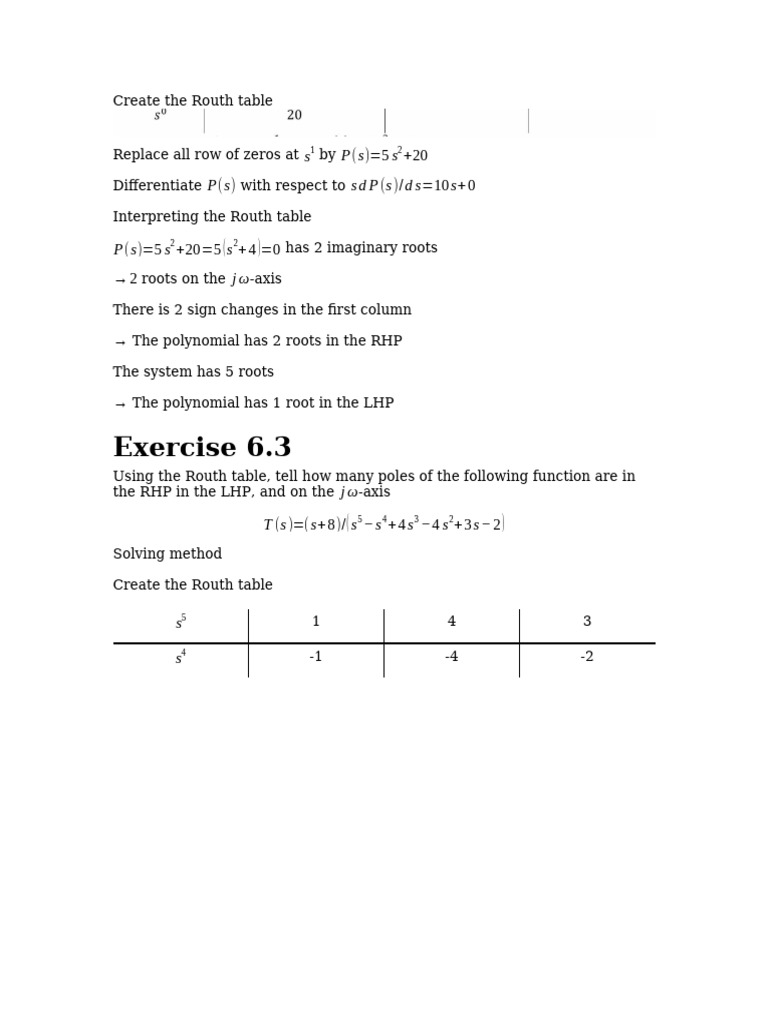 Routh Table Analysis for Stability | PDF