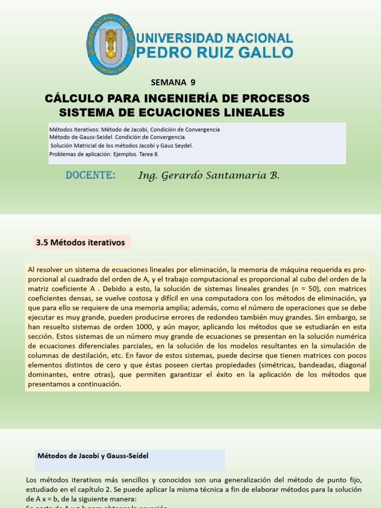 Sesión 09 Teoría-Metodos Iterativos Jacobi - Gauss Siedel | PDF | Matriz (Matemáticas) | Ecuaciones
