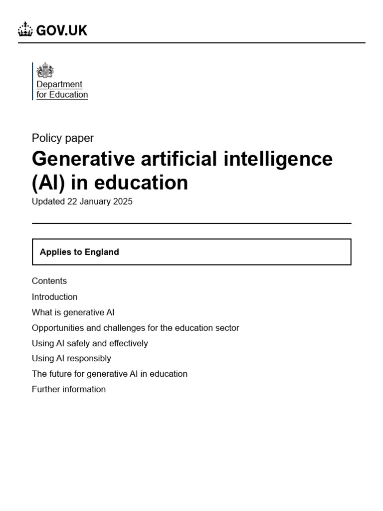 Policy Paper Generative Artificial Intelligence (AI) in Education UK ...