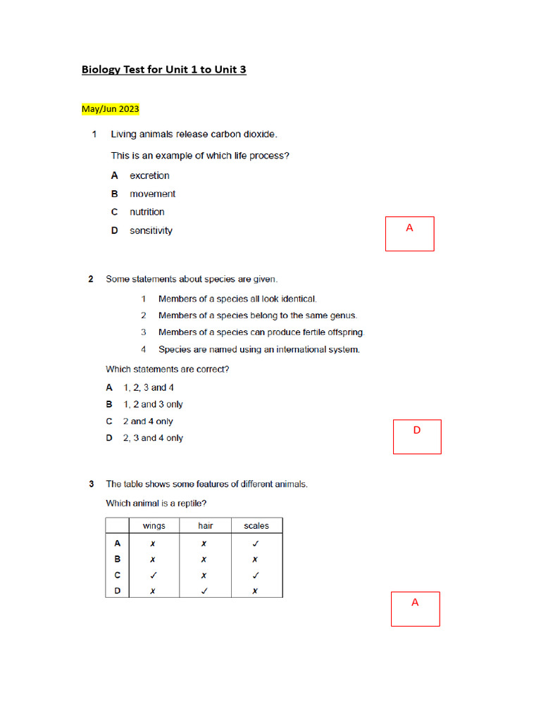 Biology Test Results 2020-2023 | PDF