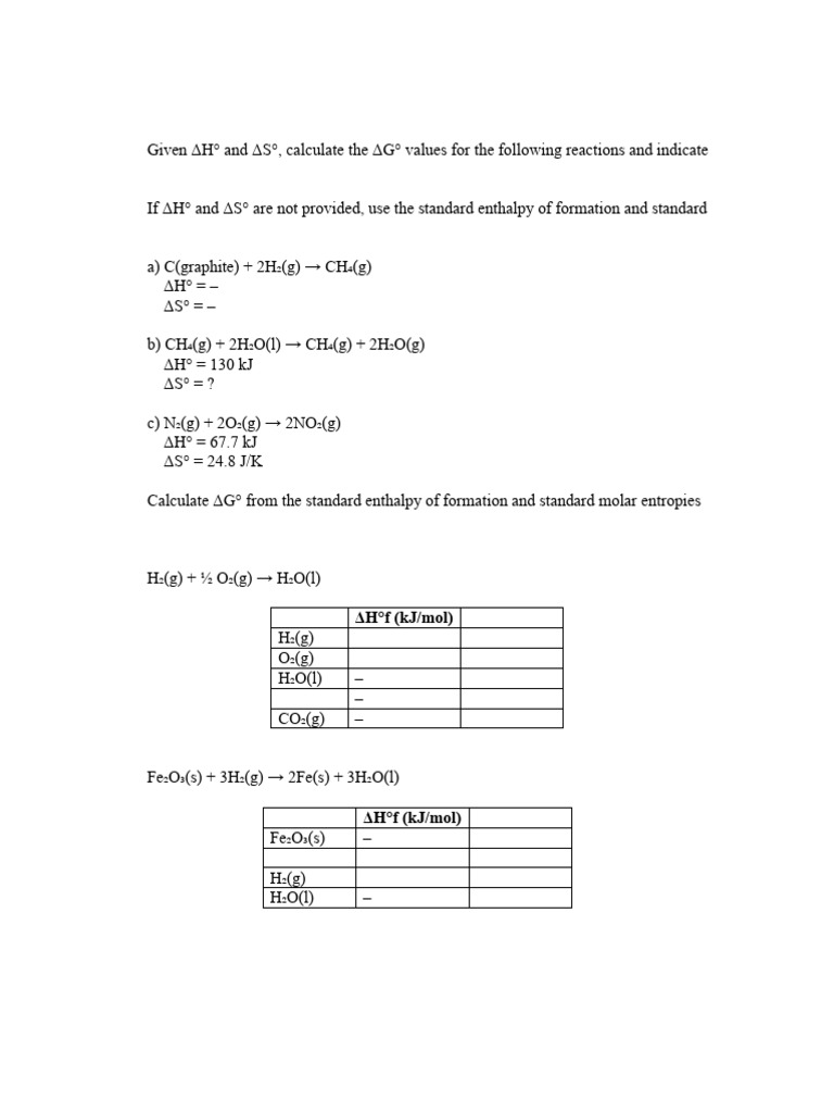 ACTIVITY - GIBBS FREE ENERGY - Problem Solving | PDF