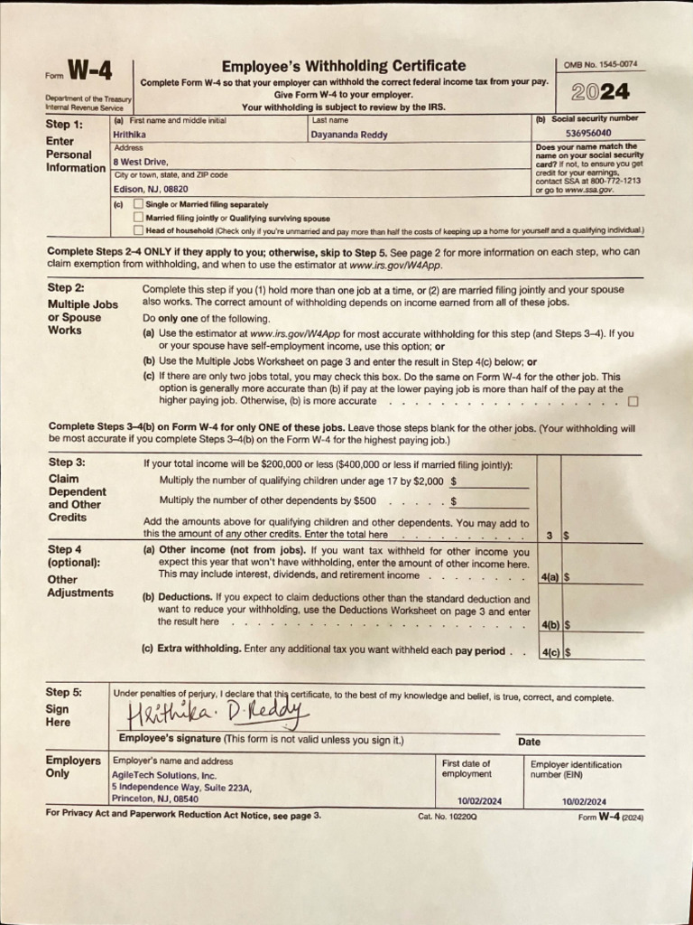 Employee Withholding Certificate | PDF