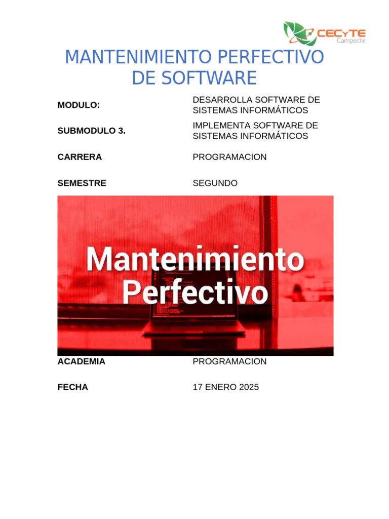 Mantenimiento Perfectivo de Software | PDF | Software | Programa de ...