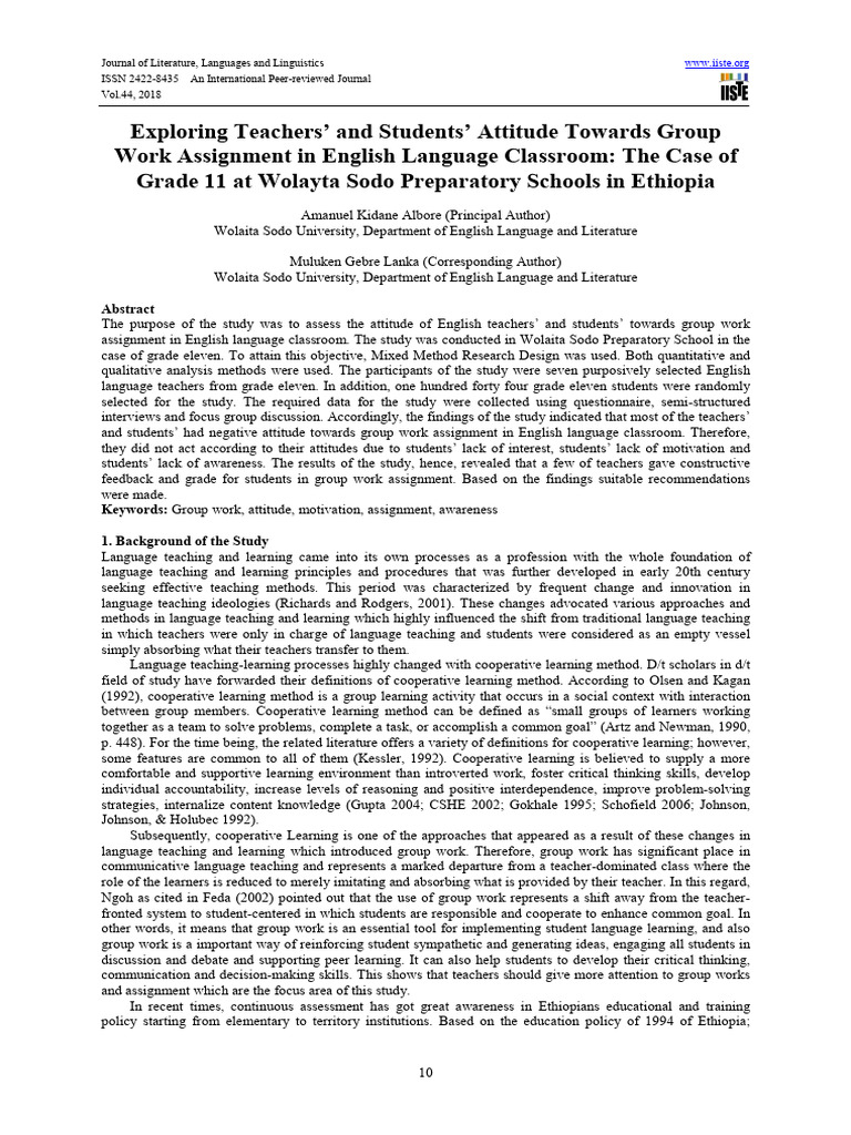 Exploring Teachers' and Students' Attitude Towards Group Work ...