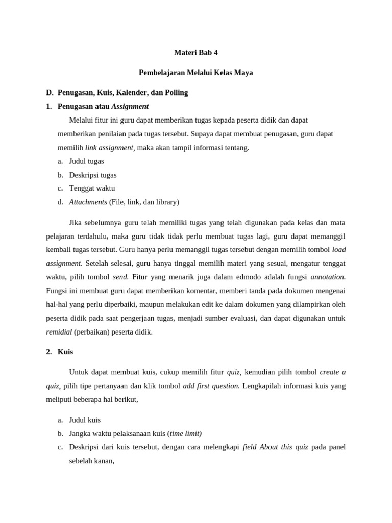 D. Penugasan, Kuis, Kalender, Dan Polling | PDF