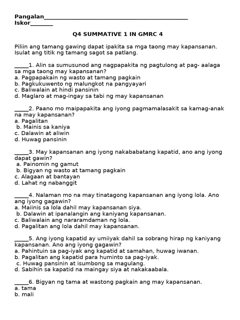 Q4 Summative 1 | PDF