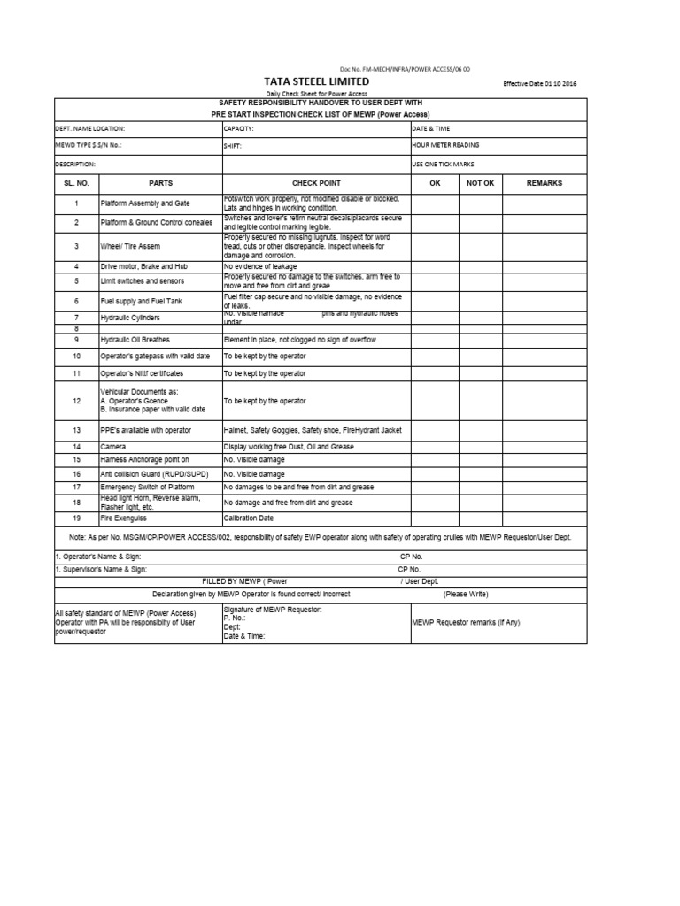 Checklist For Power Access | PDF | Manufactured Goods | Vehicles