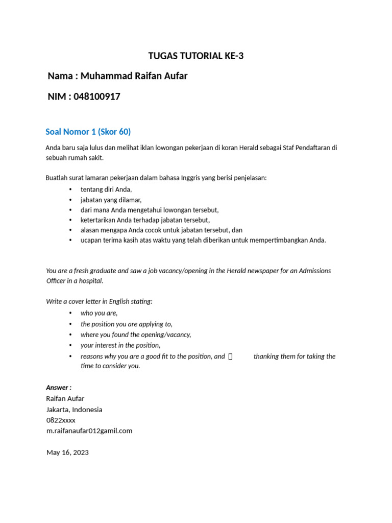 Tugas3 - Bahasa Inggris - Muhammad Raifan Aufar | PDF