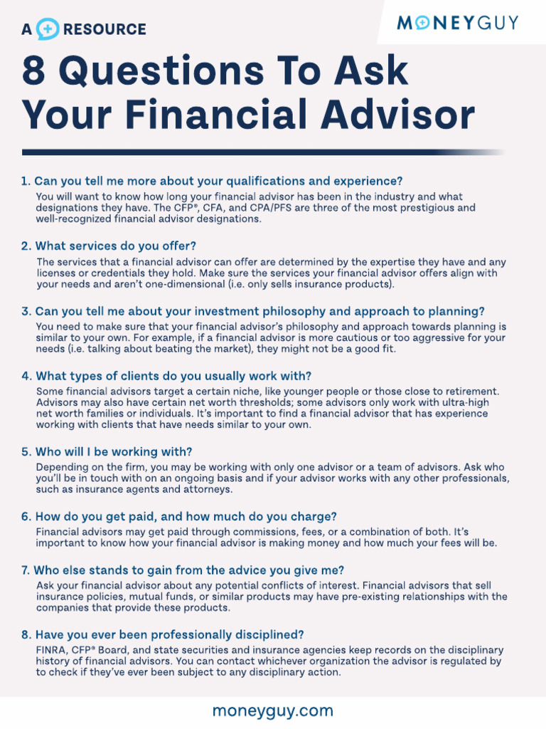 8 Questions to Ask Your Financial Advisor 072022 | PDF