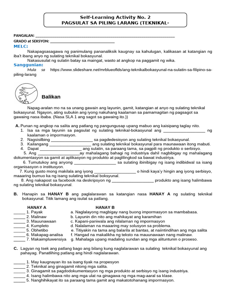 Pagsulat Tekbuk SLA 2 A4 | PDF
