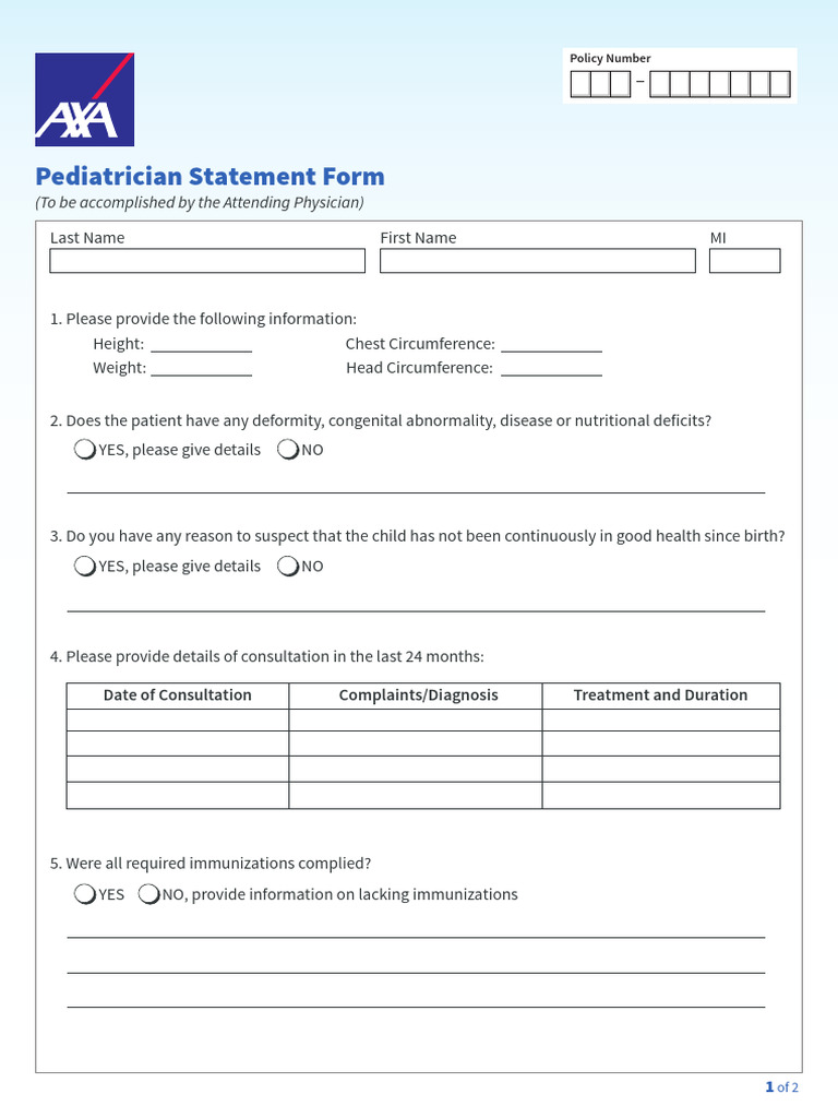 Pediatrician Health Evaluation Form | PDF