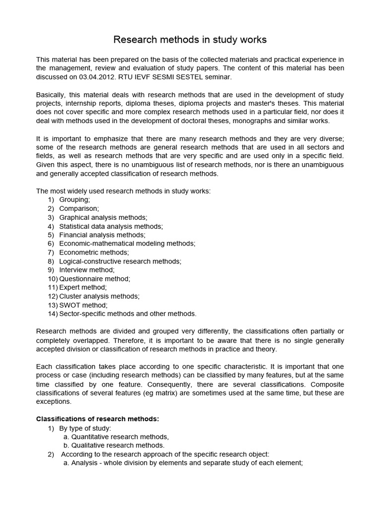 Research Methods in Study Works | PDF | Quantitative Research ...