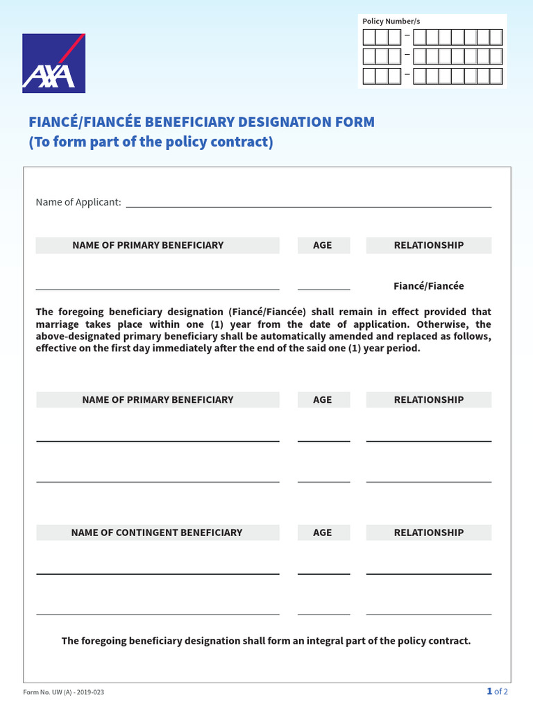 Fiance - Fiancee Beneficiary Designation Form 2020 | PDF | Justice ...