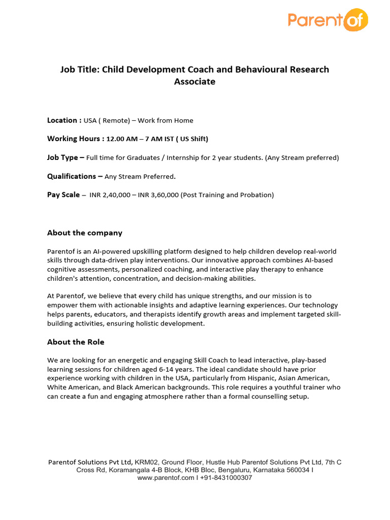 Remote Child Development Coach Job | PDF | Child Development | Play Therapy