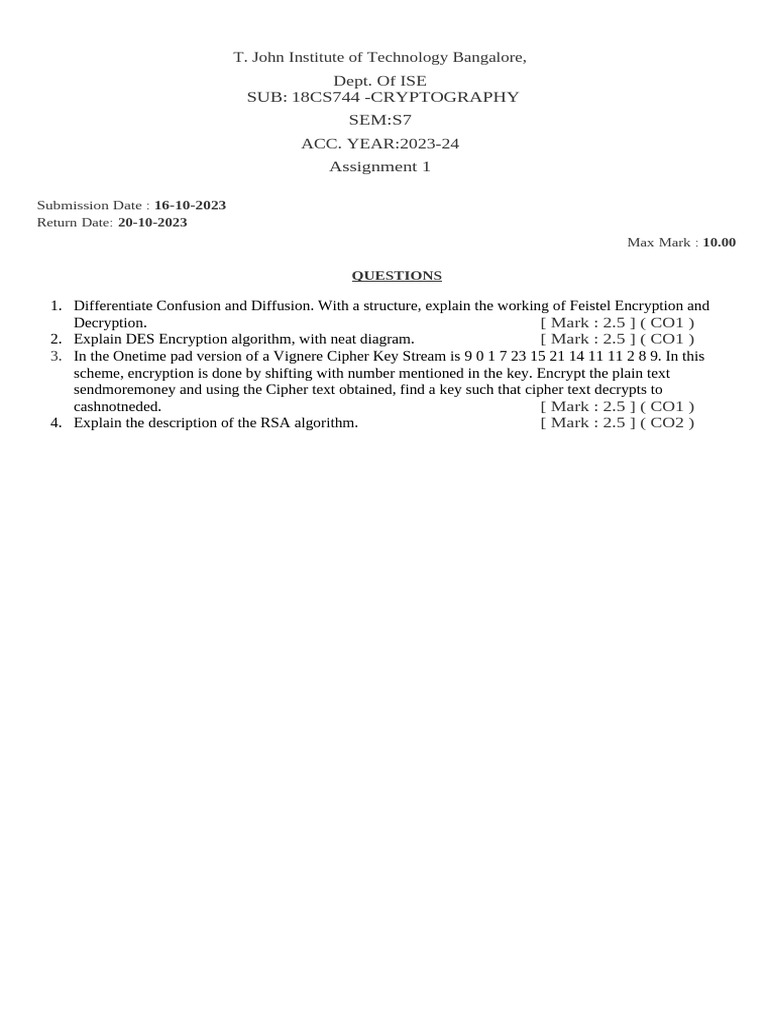 Crypto Assignment 1 | PDF