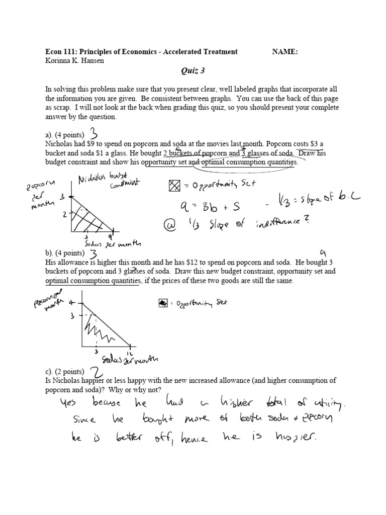 Econ 111: Budget Constraints Quiz | PDF | Utility | Marketing