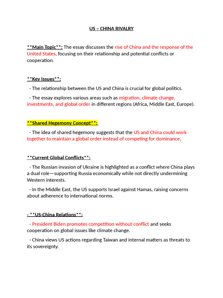 US-China Rivalry: Cooperation vs. Conflict | PDF | Globalization ...