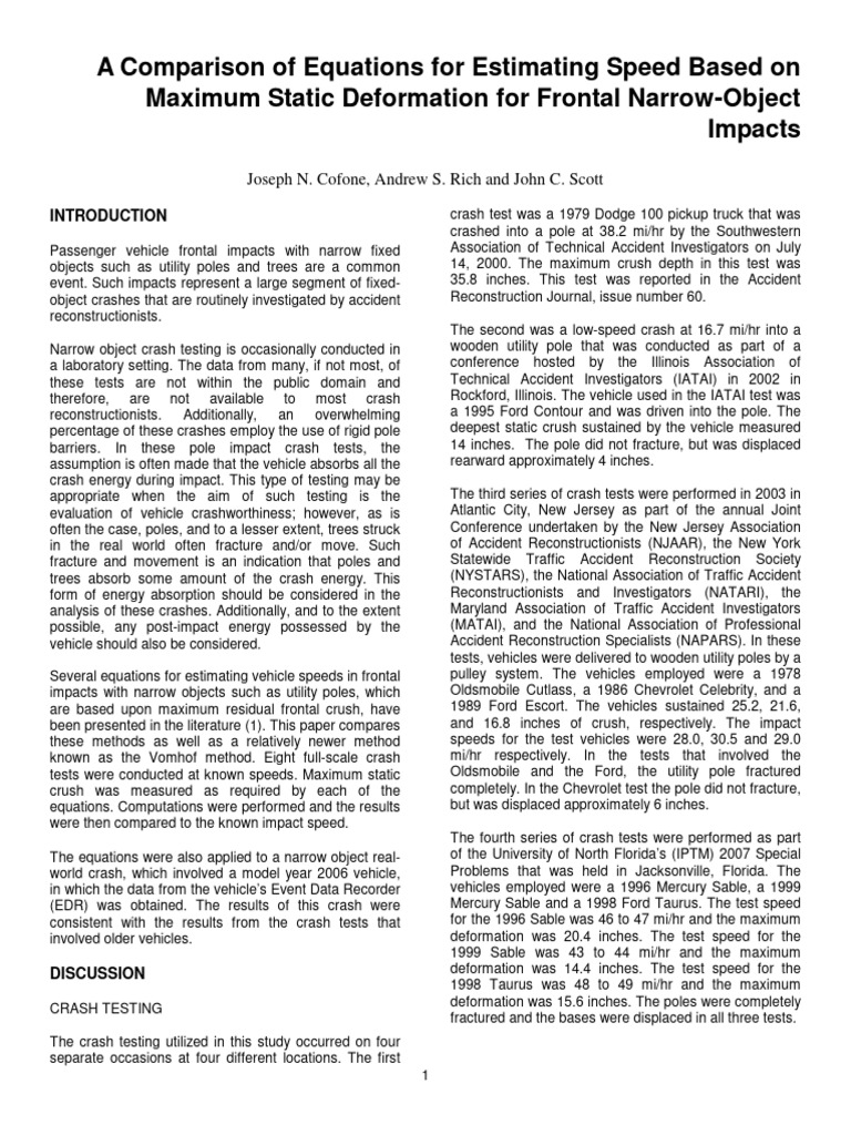 Equation Comparison-Frontal Narrow Object Impacts | PDF | Regression ...