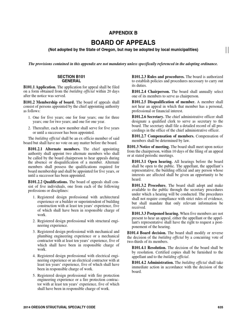 Appendix B - Board of Appeals | PDF | Appeal | Judiciaries