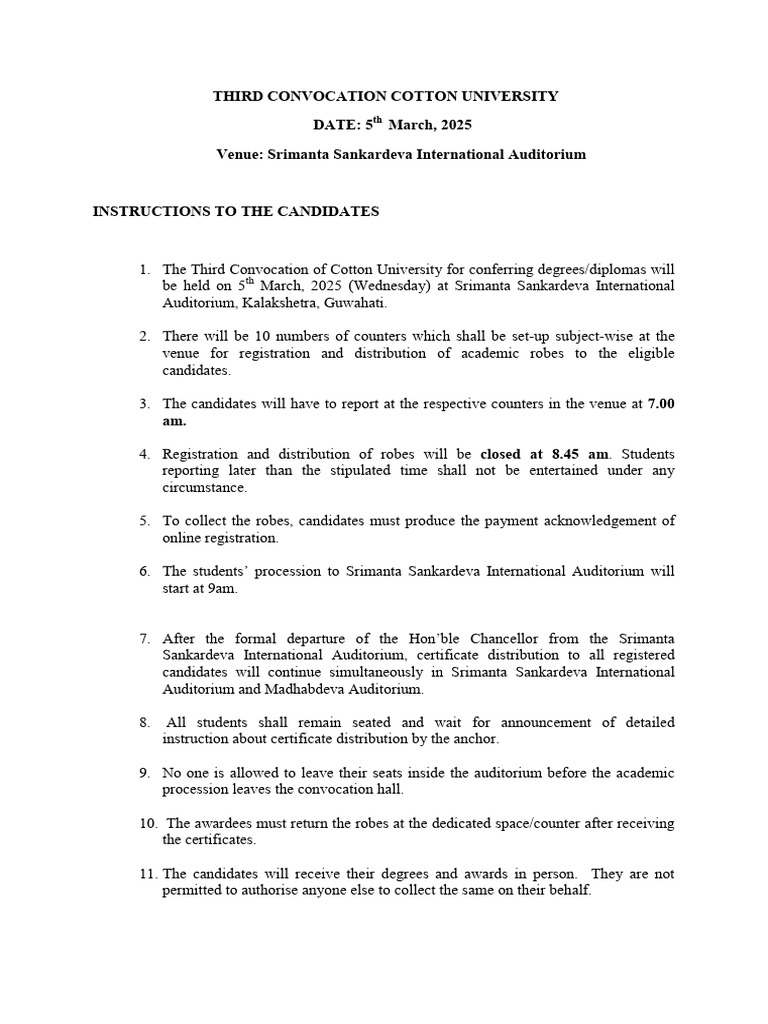 Third Convocation Cotton University Date: 5 March, 2025 Venue: Srimanta Sankardeva International ...