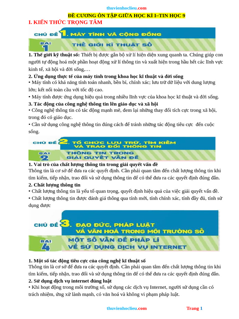 thuvienhoclieu.com-De-cuong-on-tap-giua-HK1-Tin-9-KNTT | PDF