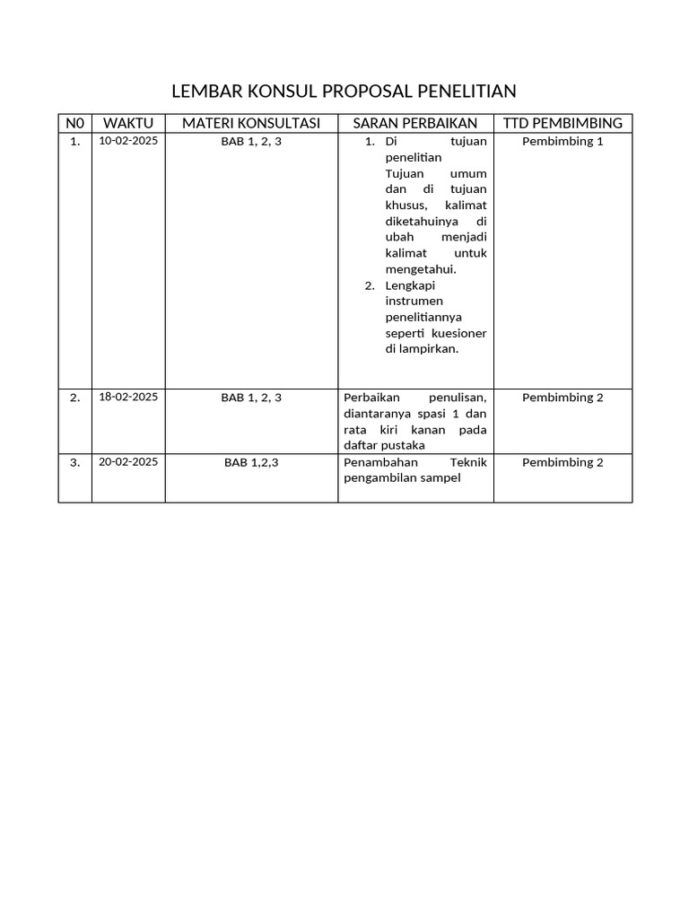 Lembar Konsul Proposal Penelitian | PDF