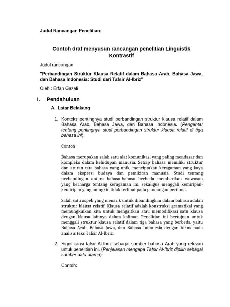 Contoh Rancangan Riset Linguistik Kontrastif | PDF