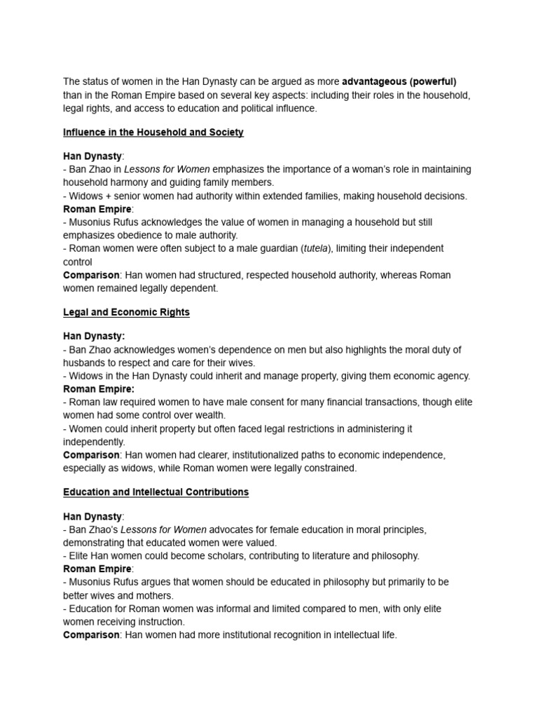 Han Dynasty vs. Roman Empire: Women's Status | PDF | Roman Empire | Han ...