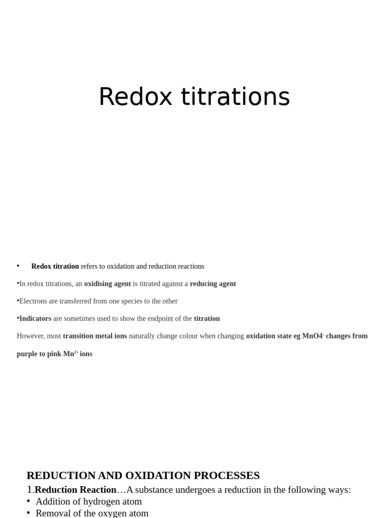Redox Titrations Presentation | PDF | Redox | Titration