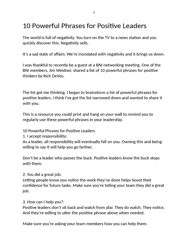 10 Powerful Phrases For Positive Leaders | PDF