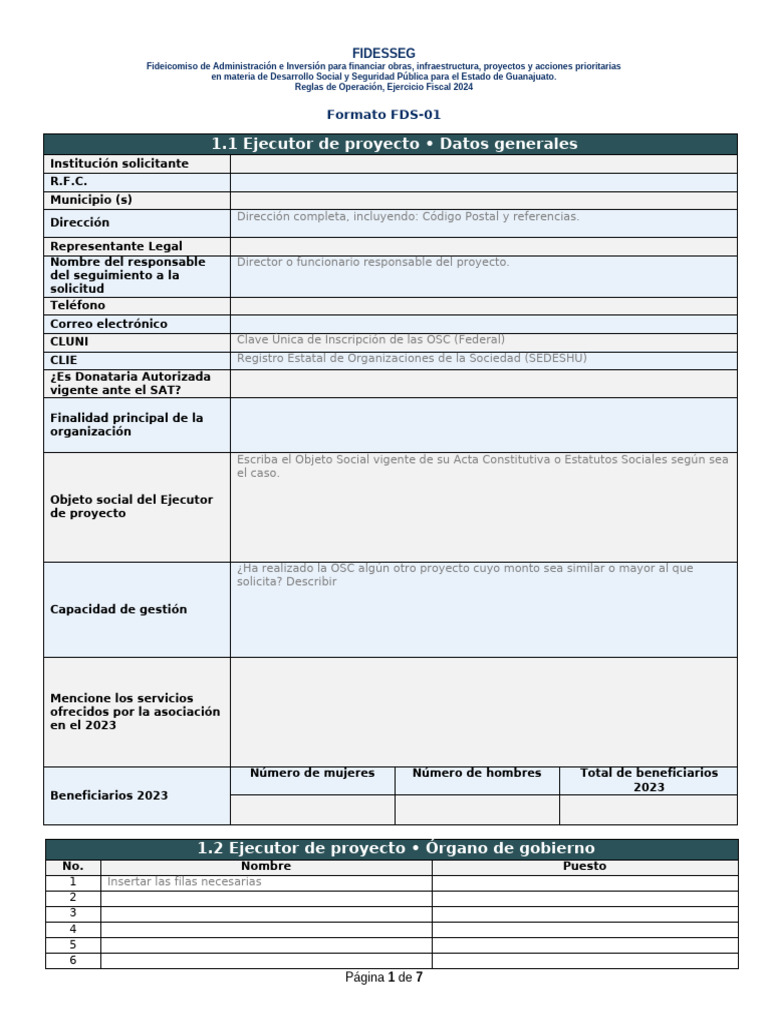 Formato FDS-01 para Proyectos FIDESSEG | PDF