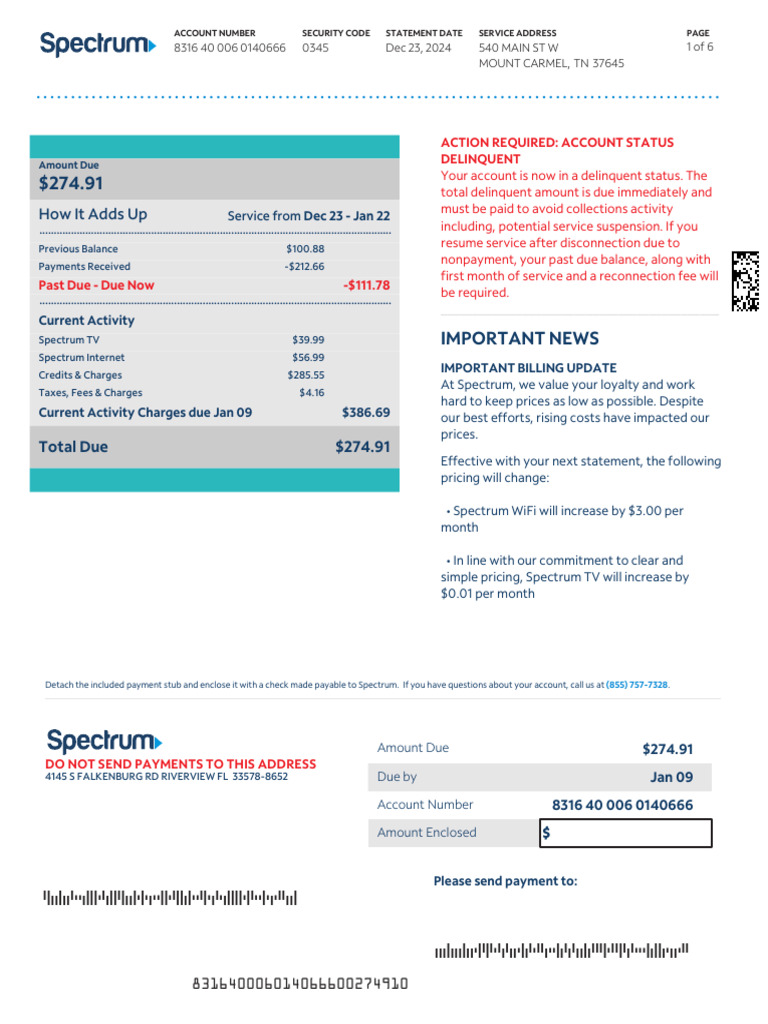 Spectrum Bill Statement Overview | PDF | Cheque | Credit Card