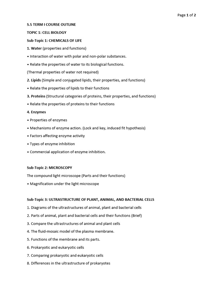 S.5 Term I Course Outline | PDF