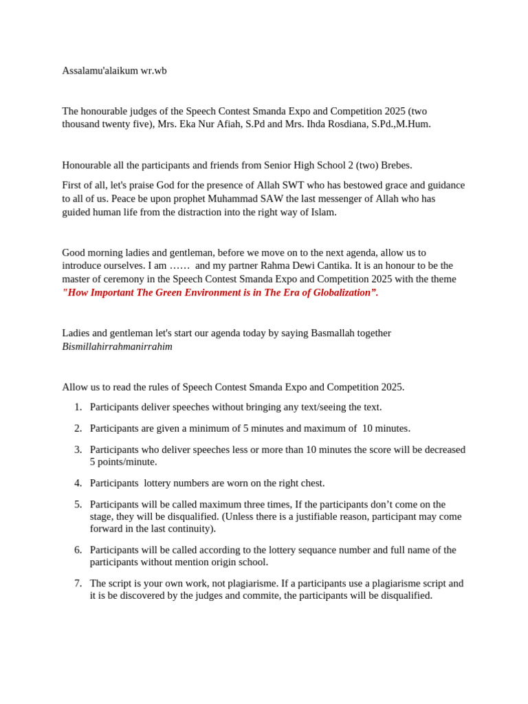 Speech Contest Rules for Smanda Expo 2025 | PDF | Monotheism ...